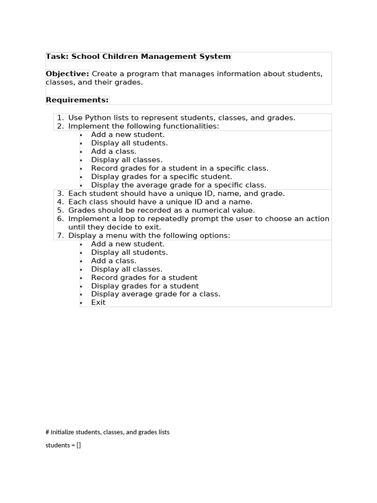 Task Challenge 3 - School Children Management System - Code | PDF
