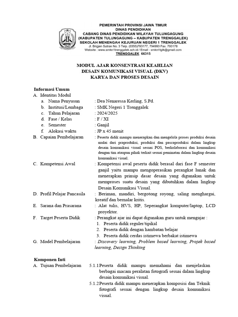 Modul Ajar - SEMESTER 1 - XII Karya Dan Proses Desain DKV | PDF
