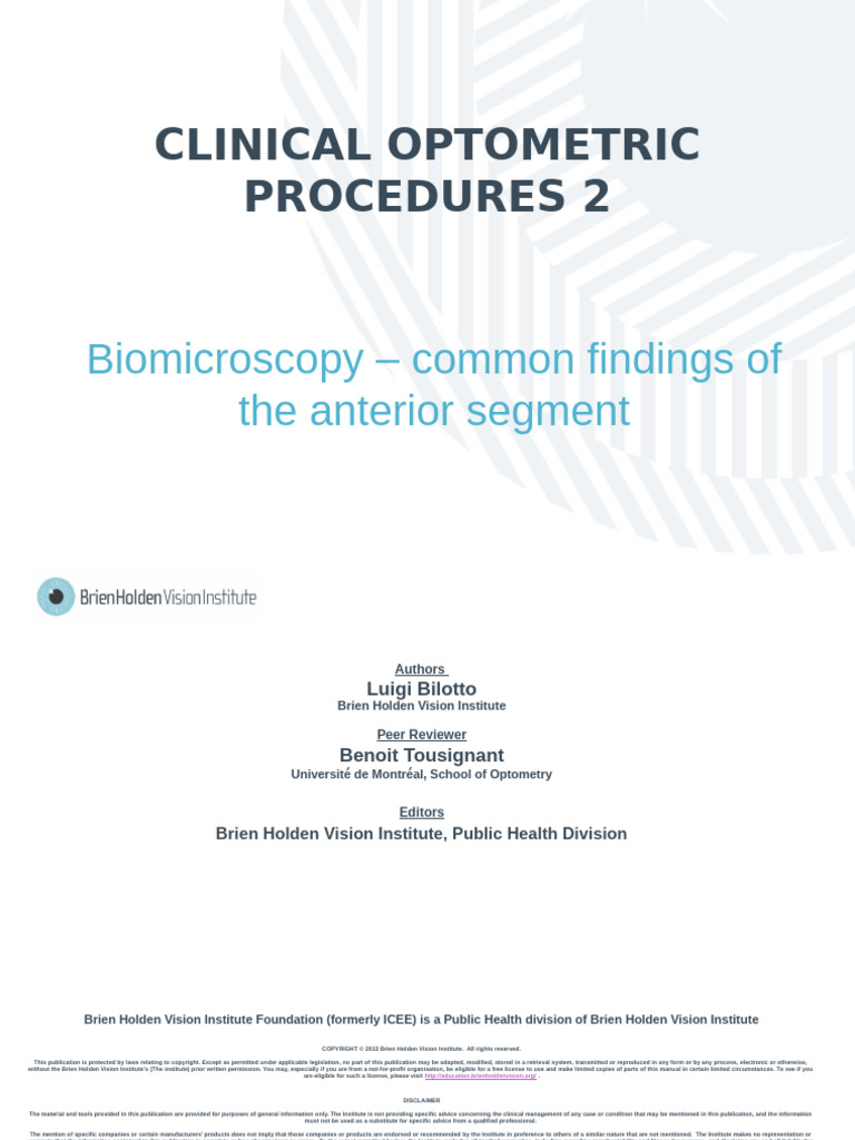 02 Biomicroscopy Common Findings of The Anterior Segment | PDF