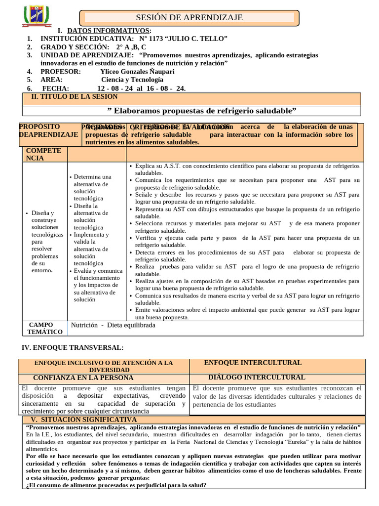 SESION Elaboramos Propuesta de Refrigerio Saludable 2° ABC | PDF