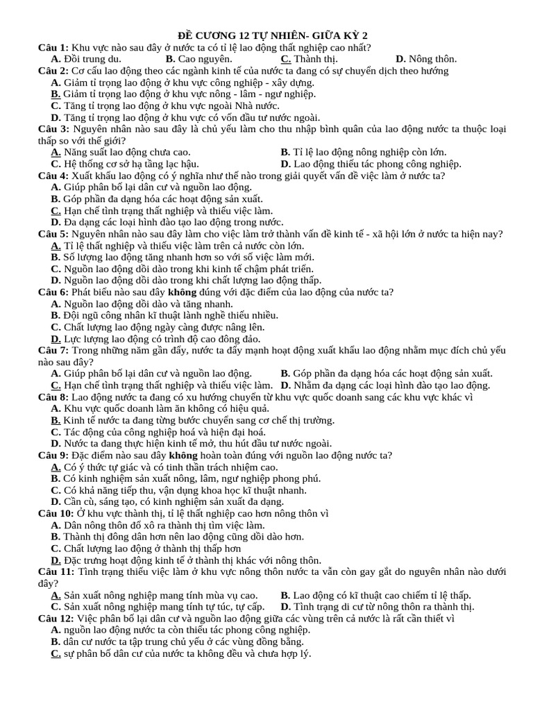 Đề Cương Ôn Tập 12 TN-GK2 | PDF