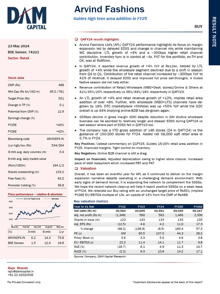 Arvind Fashions - 20240523 - Dam Cap | PDF