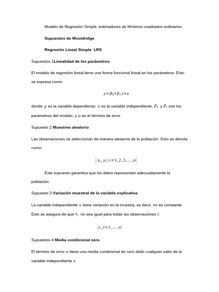 Supuestos de Wooldridge | PDF | Mínimos cuadrados ordinarios | Análisis de regresión