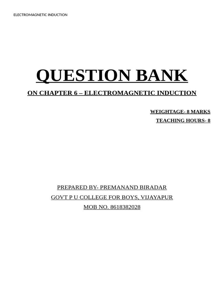Question Bank EMI | PDF | Electromagnetic Induction | Science & Mathematics