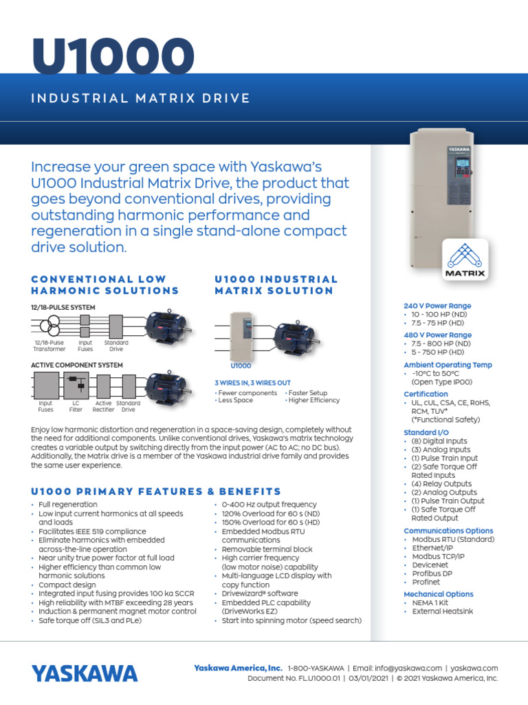 Industrial Matrix Drive: Conventional Low Harmonic Solutions U1000 ...