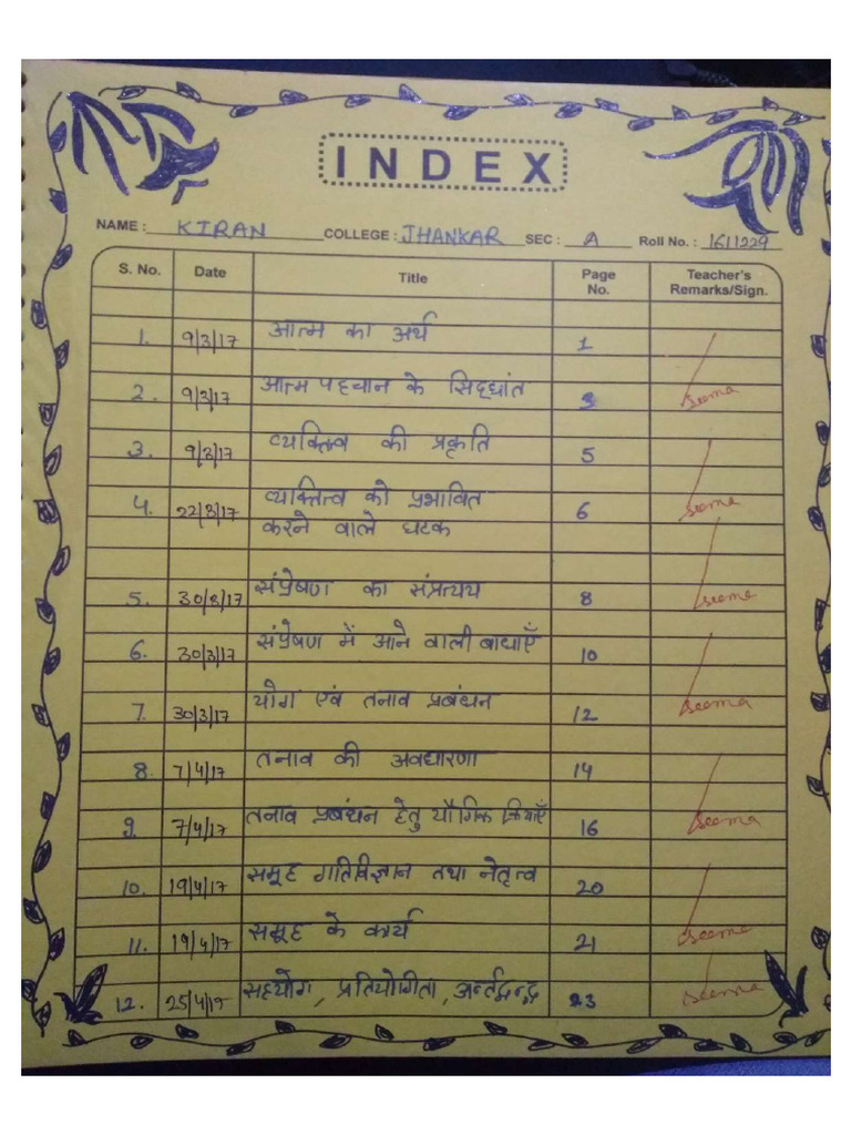 B Ed First Year Practical File Understaning The Self Hindi Medium | PDF
