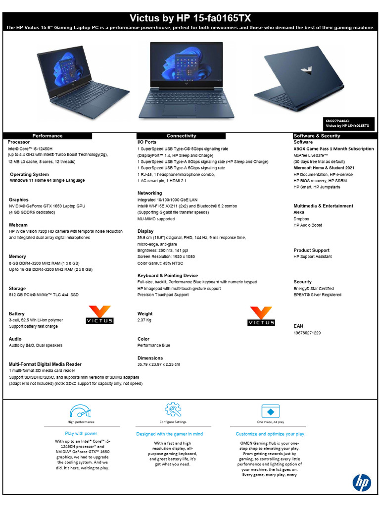 Victus by HP 15-fa0165TX Specbook | PDF