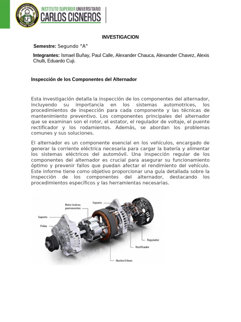 Inspeccion de Los Componentes Del Alternador Grupo 2 | PDF