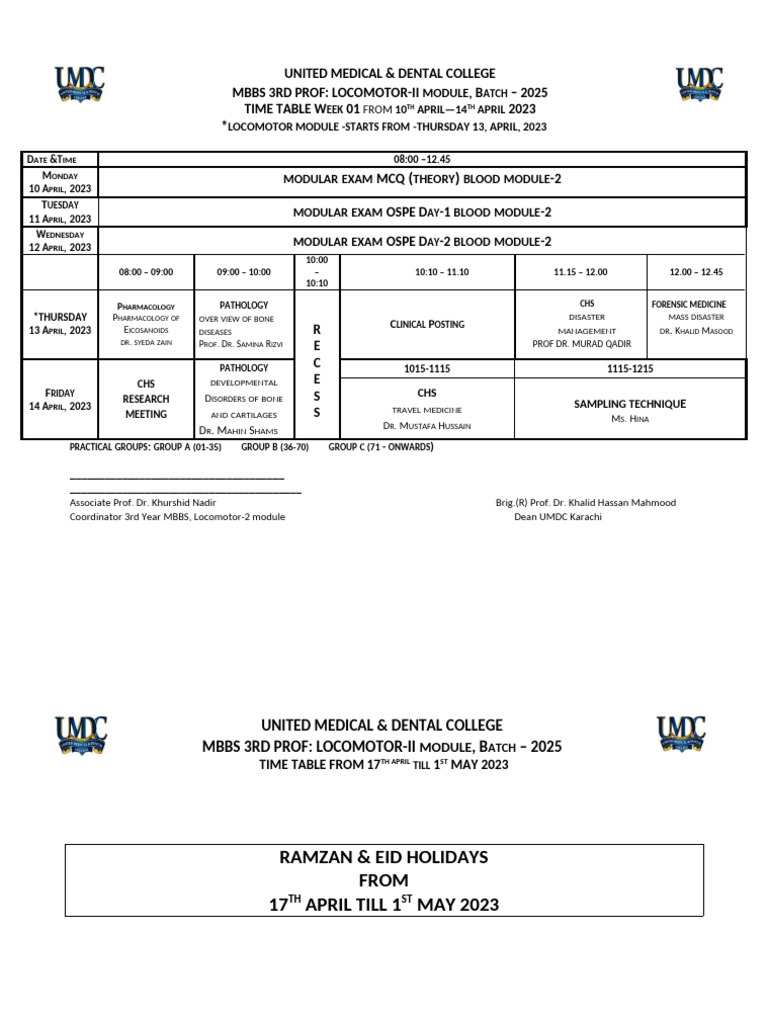 -Revised Time Table Lm -2 Class 2025 | PDF
