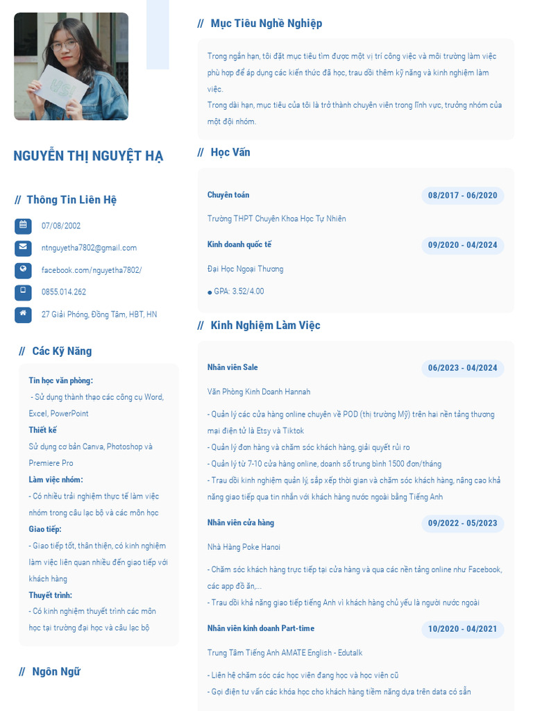 Nguyen Thi Nguyet Ha TopCV 9 6 | PDF