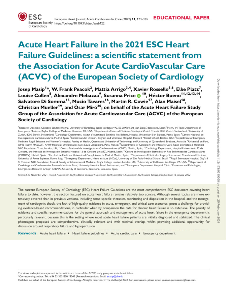 06 Acute Heart Failure in The 2021 ESC Heart Failure Guidelines | PDF