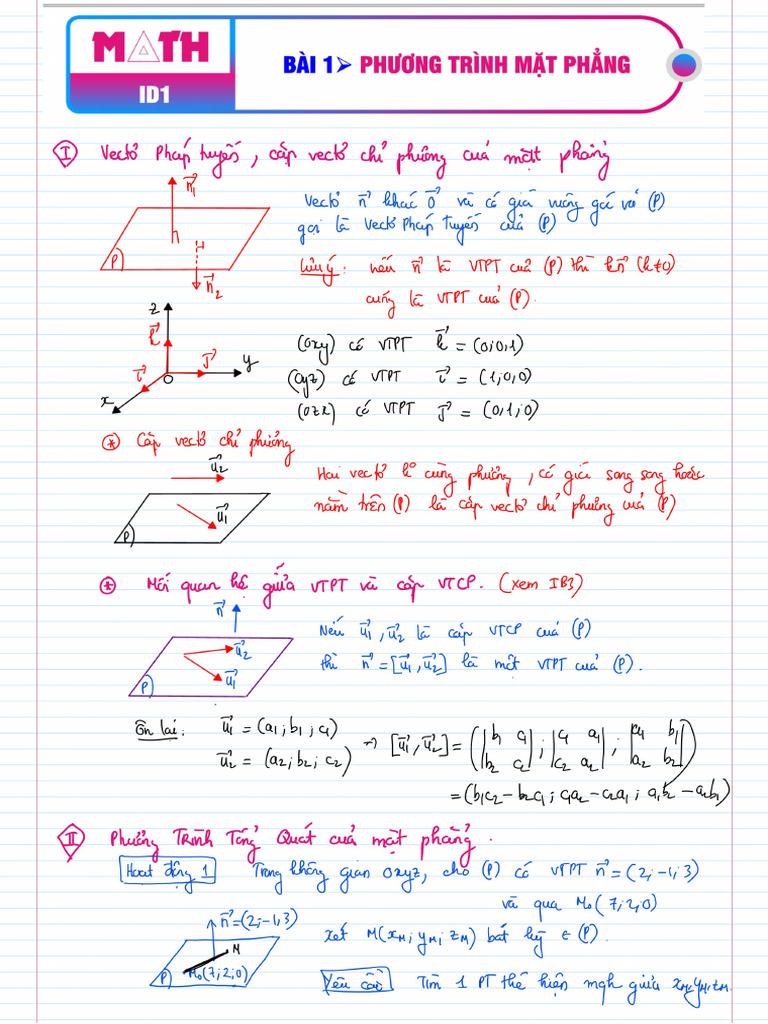 Bản viết tay - ID1 - Phương trình mặt phẳng | PDF