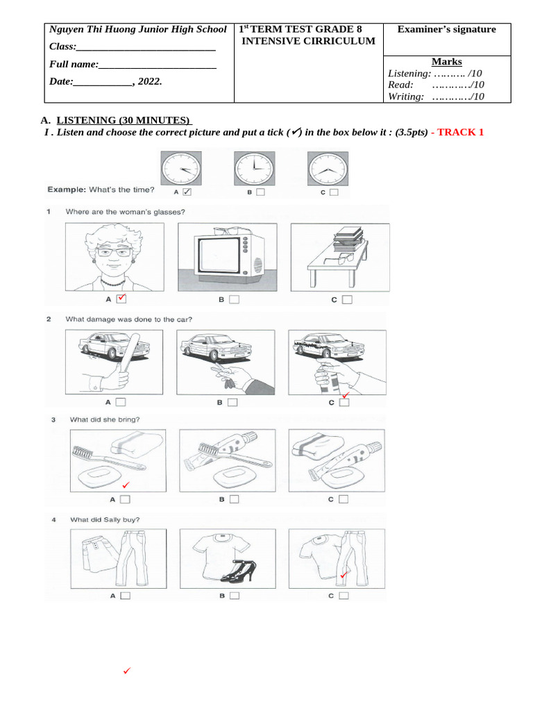 Test TCTA HK1 ACCESS 8 2022 - Key | PDF
