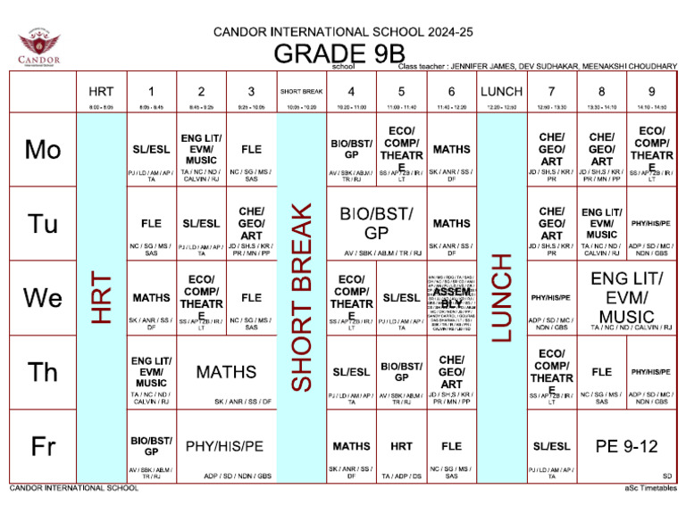 Subjectrepositorygrade 9B Class Time Table Aug 24 04082024173122 33 | PDF