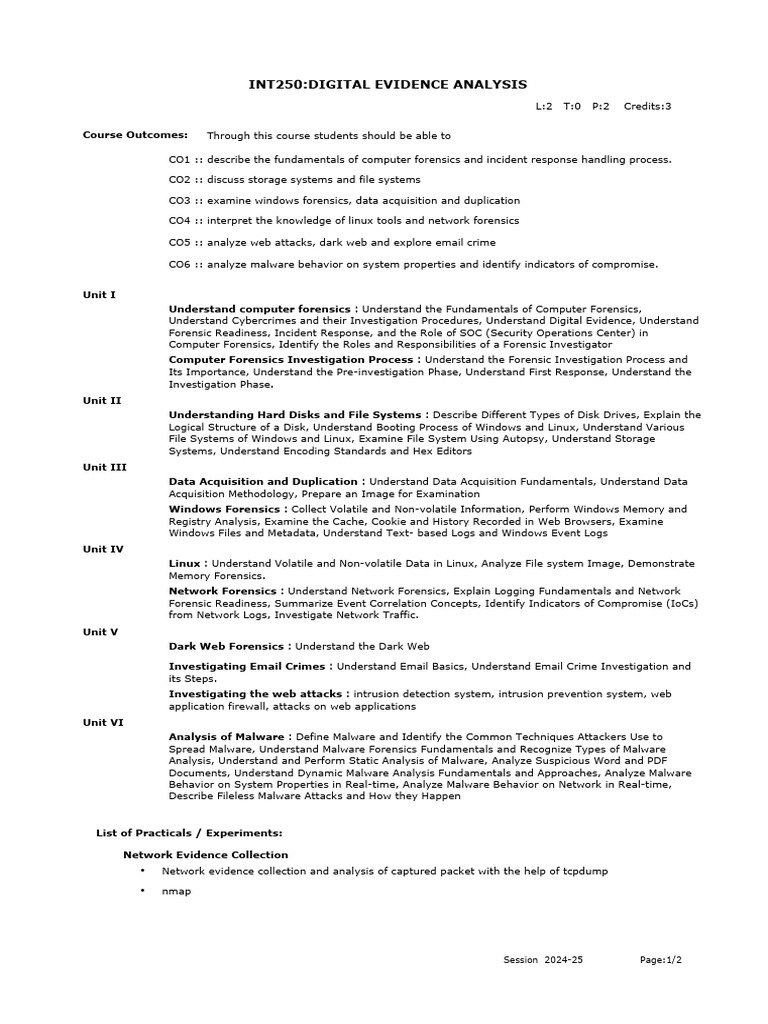 Digital Evidence Analysis Course Overview | PDF | Computer Forensics ...