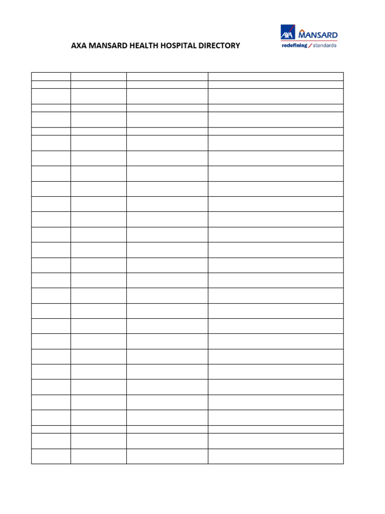 HOSPITAL LIST - Axa Manasard | PDF