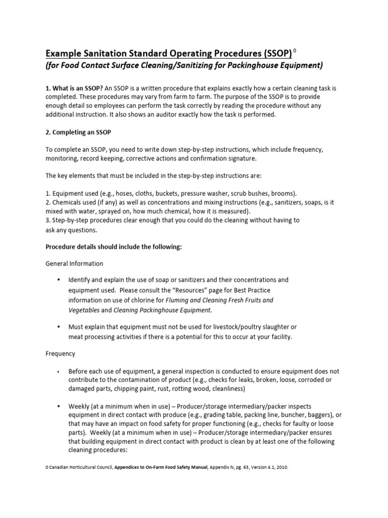 sp3 - Cleaning-and-Sanitation-SSOPs Packinghouse Equipment | PDF