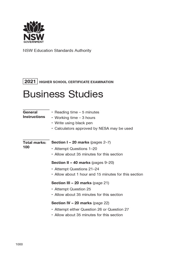 2021 HSC Business Studies | PDF