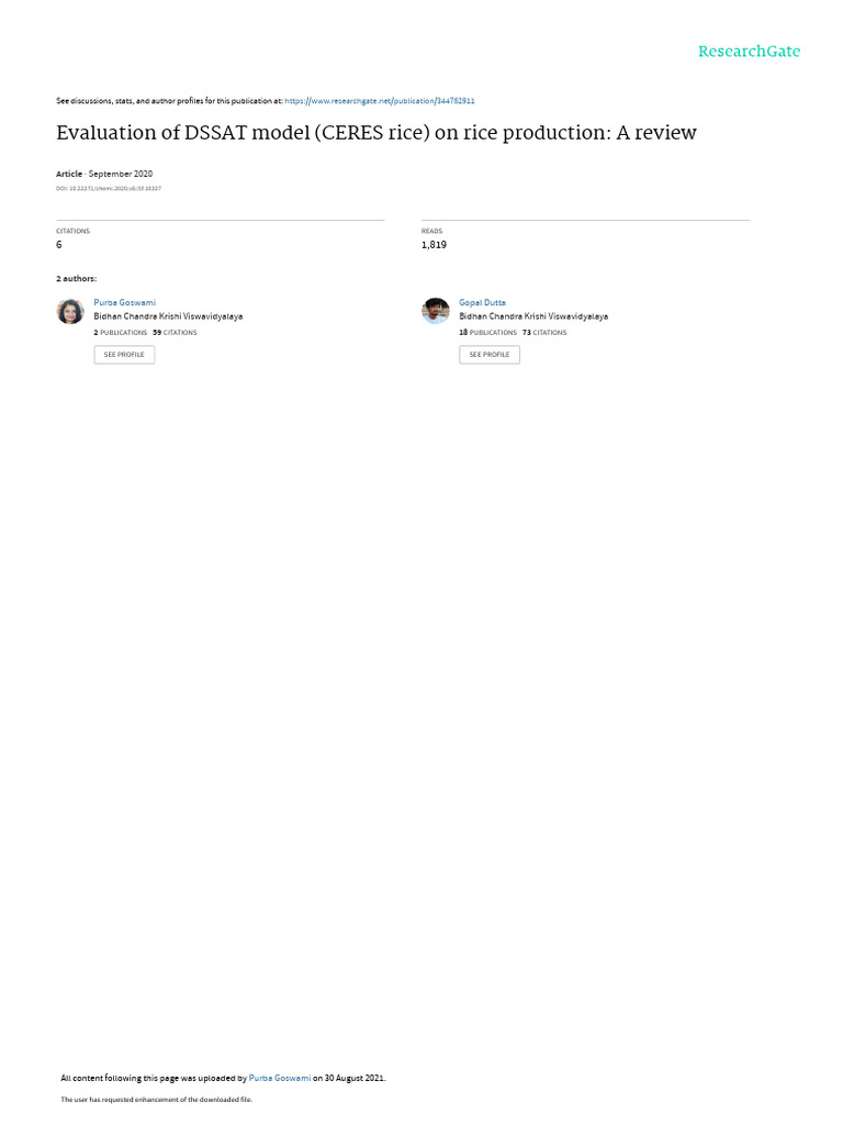 Evaluation of DSSAT Model CERES Rice On Rice Produ | PDF