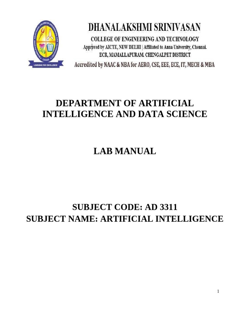 Ad3311 - Ai Lab Manual | PDF | Engineering | Computers