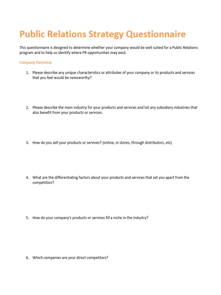 Public Relations Strategy Questionnaire | PDF