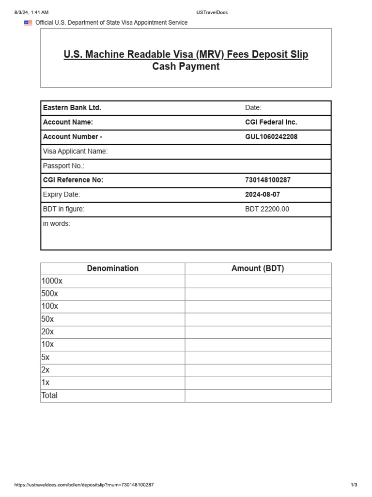 Visa Fee Deposit Slip Instructions | PDF | Legal Liability | Civil Law ...