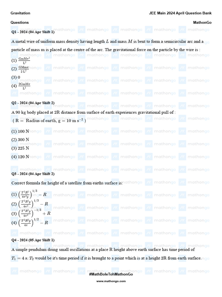 Gravitation - JEE Main 2024 April PYQs | PDF | Orbit | Mass