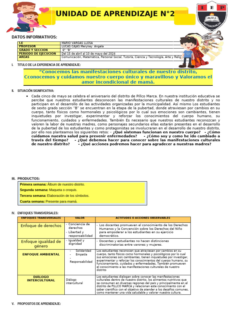 6° Grado - Unidad de Aprendizaje N°02 | PDF