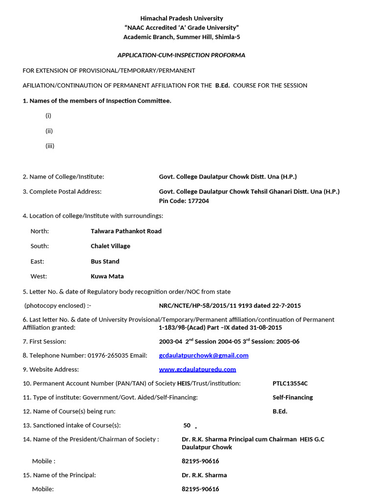 Application-cum-Inspection Proforma. | PDF