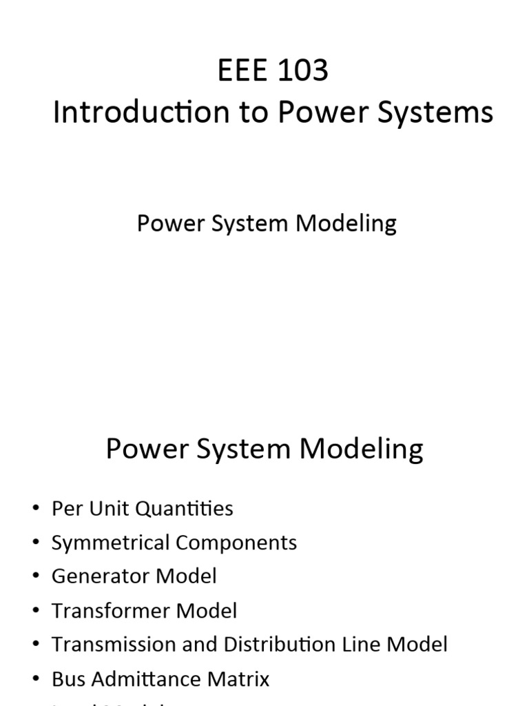 EEE 103 Lecture 3a Power System Modeling Part 1 | PDF