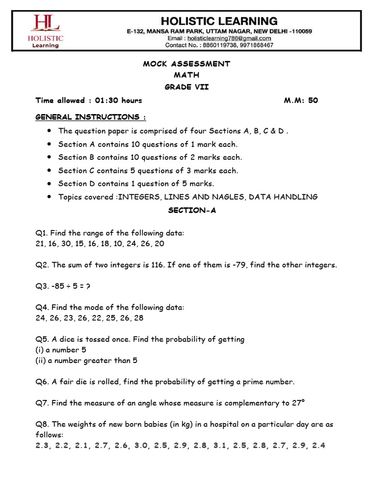 INTEGERS, LINES AND ANGLES, DATA HANDLING | PDF