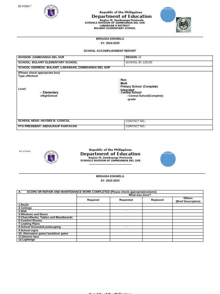 BE-Form 7 - School Accomplishment Report (1) (1) | PDF