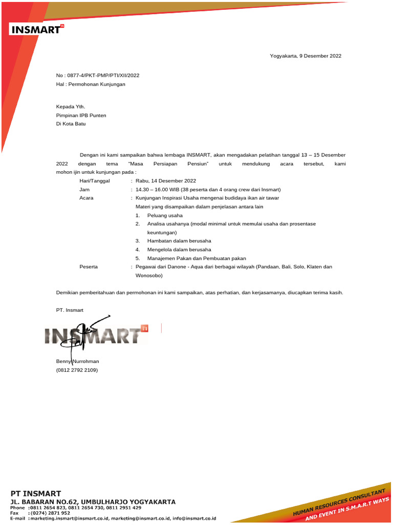 Surat Permohonan Kunjungan - IPB Punten | PDF