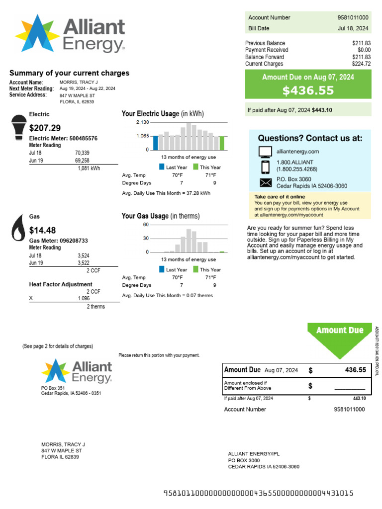 Alliant Energy Bill-Tracy Morris | PDF | Fee | Energy Economics
