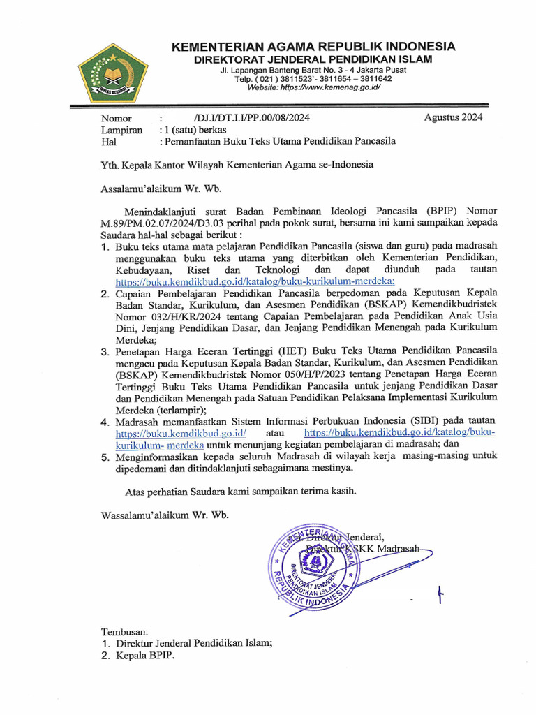 SE Penggunaan Buku Pancasila - TTD | PDF