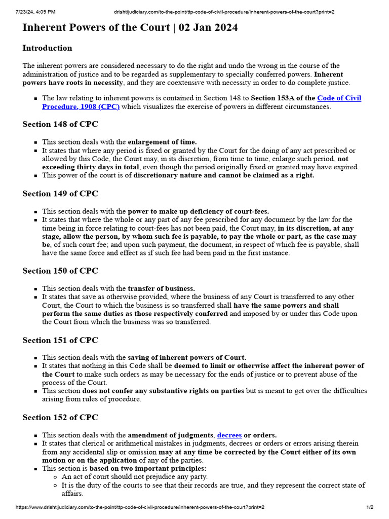 Inherent Powers of Courts in CPC | PDF