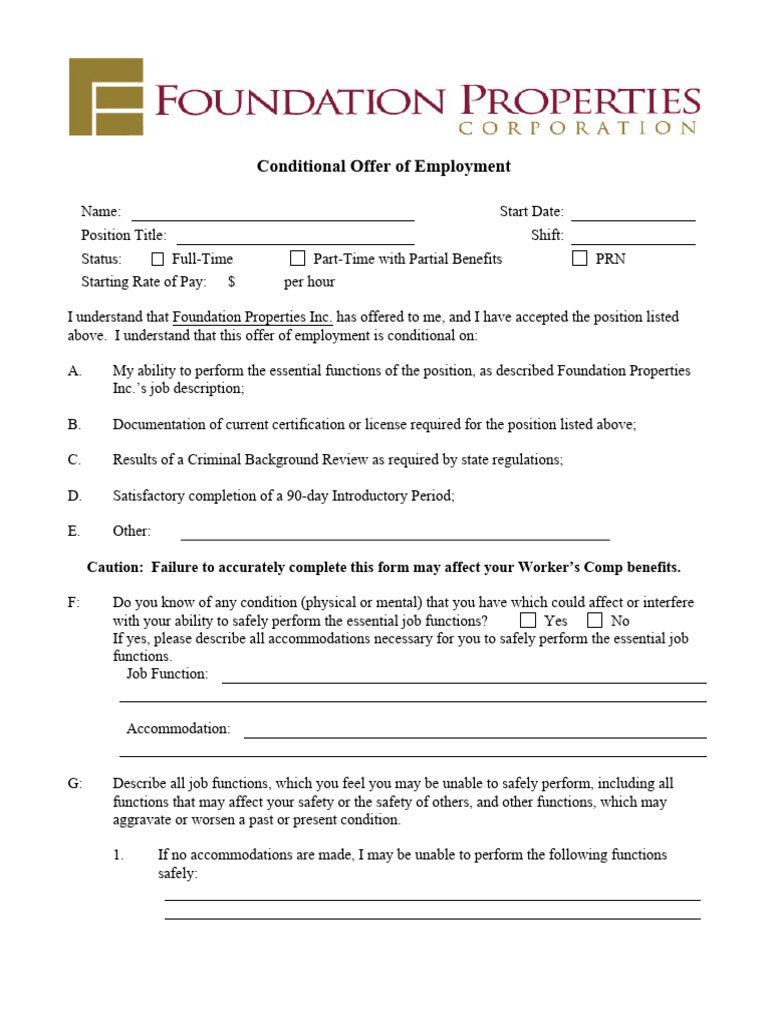 Conditional Offer of Employment | PDF