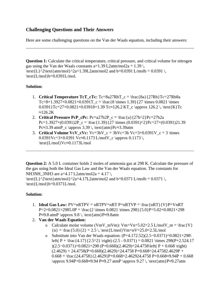 Challenging Questions and Their Answers | PDF | Gases | Technology ...
