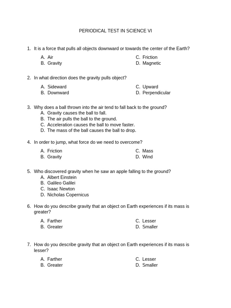 Periodical Test in Science Vi | PDF