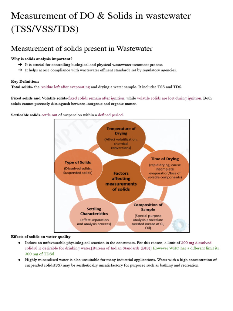 7-Measurement of DO & Solids in Wastewater (TSS - VSS - TDS) | PDF ...