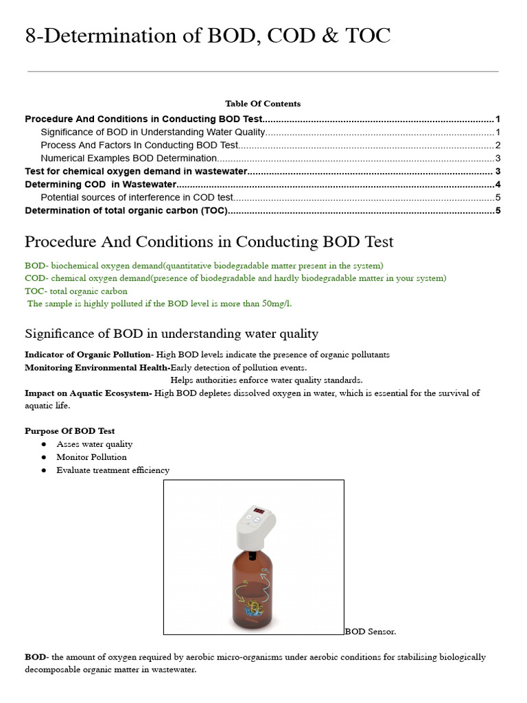 8-Determination of BOD, COD & TOC | PDF | Total Organic Carbon | Pollution