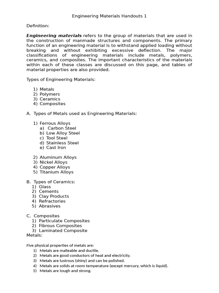 Engineering Materials Handouts | PDF