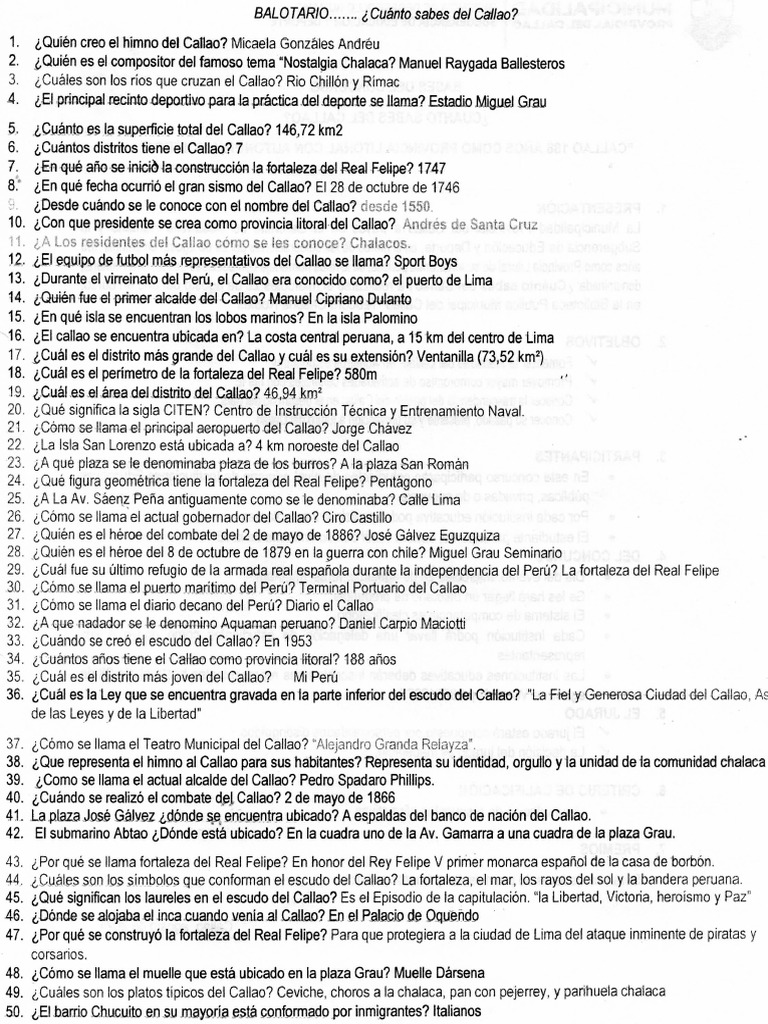 Cuánto Sabes Del Callao | PDF