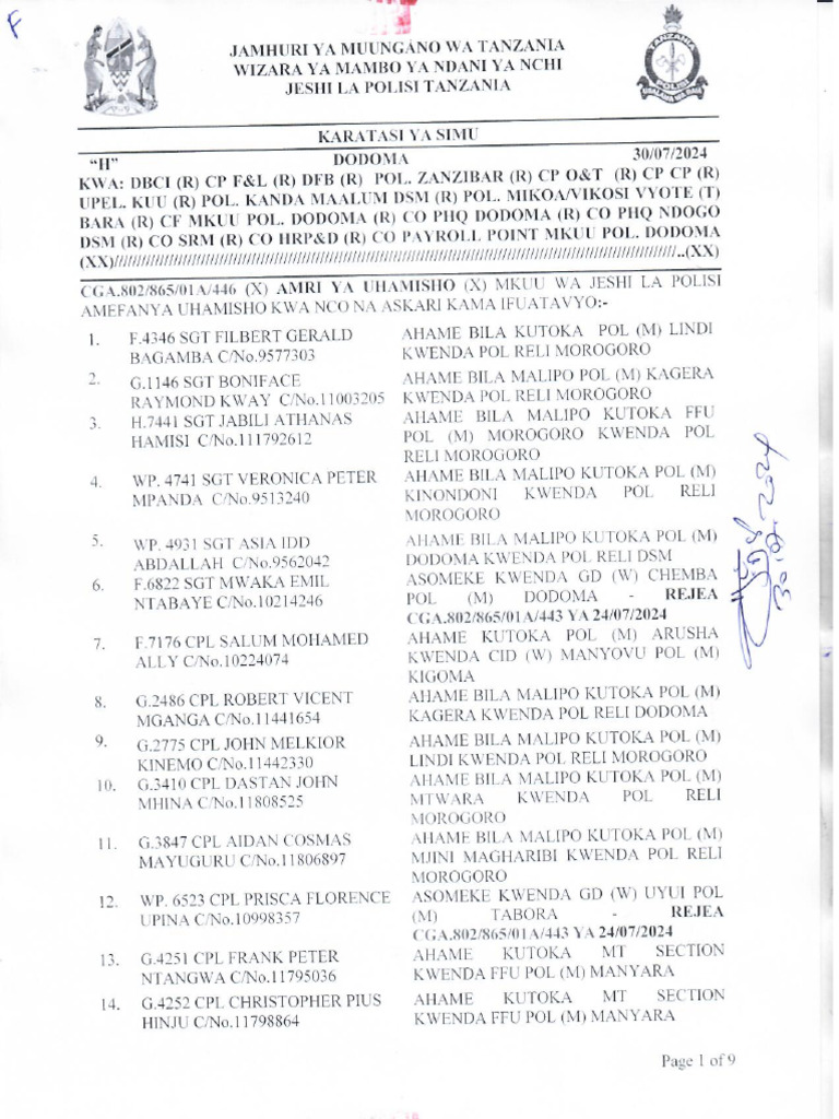 Uhamisho R & F - 30 July 2024 | PDF