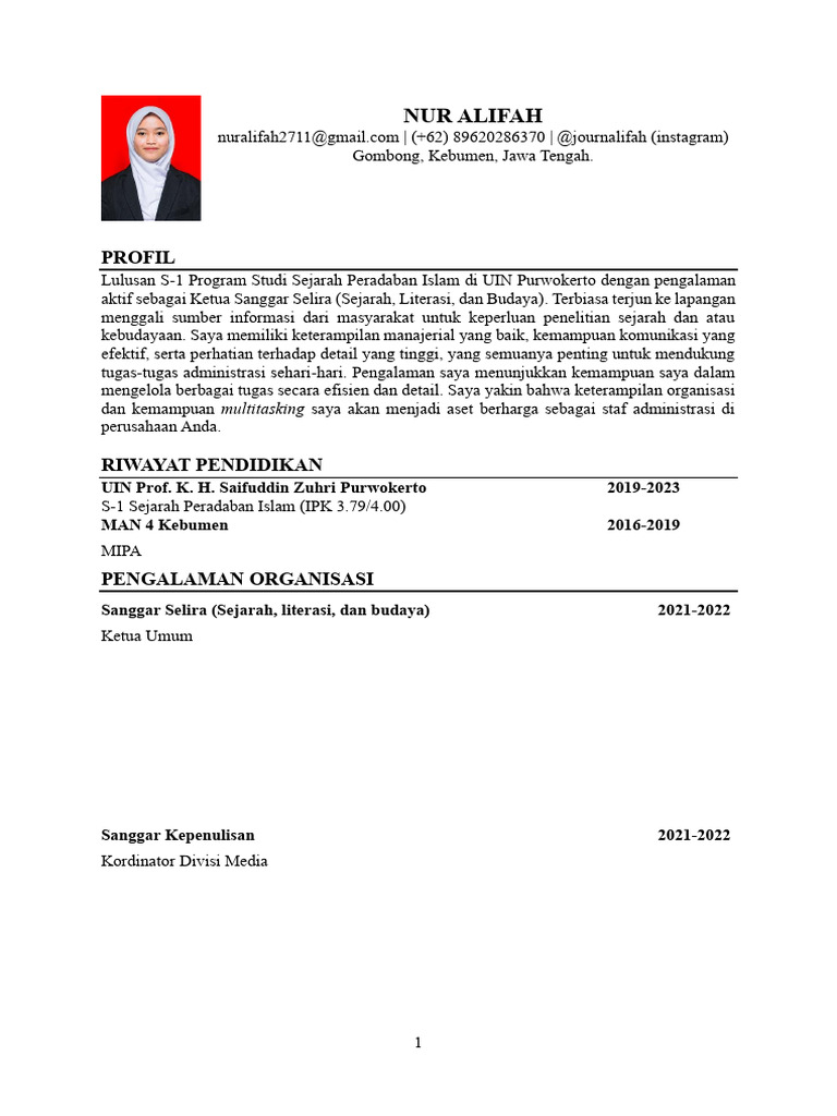 CV Nur Alifah | PDF