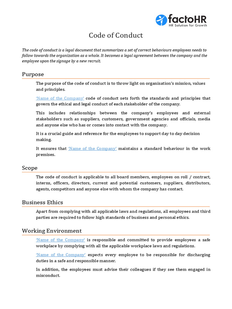 Code of Conduct Policy Sample - 2 | PDF