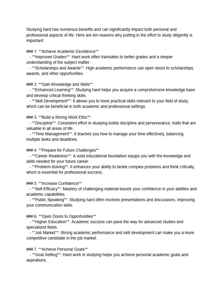 10 Reasons Why We Should Study Hard | PDF