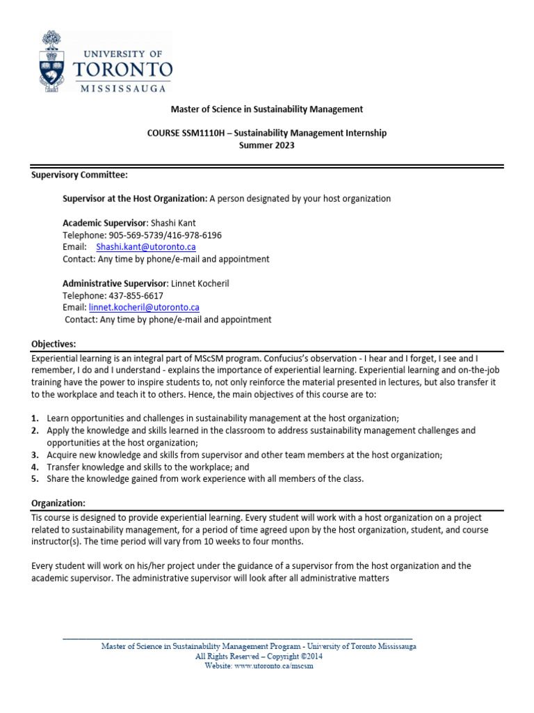 MSCSM SSM1110H Course Outline Internship 2023 | PDF | Turnitin | Career ...