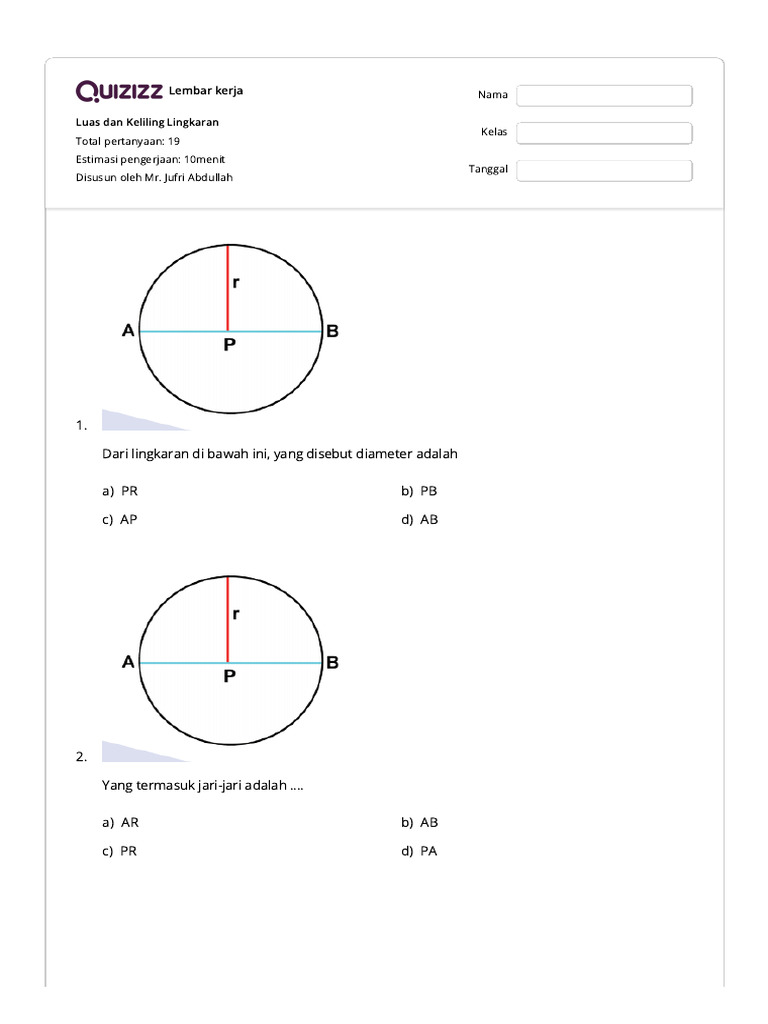 Latihan Luas Dan Keliling Lingkaran | PDF | Metode & Bahan Ajar | Teknologi & Rekayasa