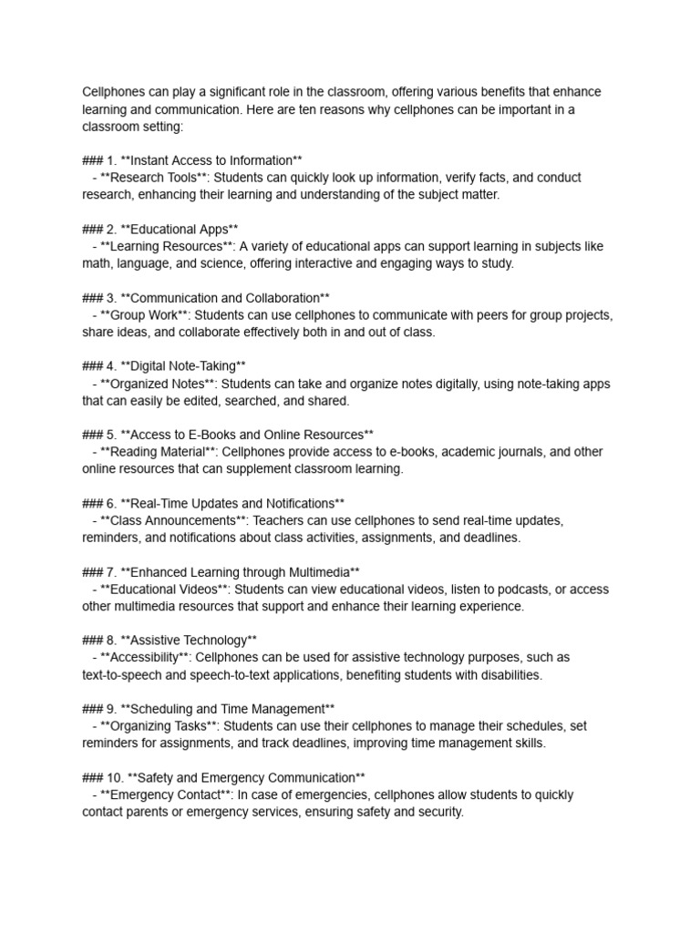 10 Reasons Why Cellphone Is Important in The Class | PDF